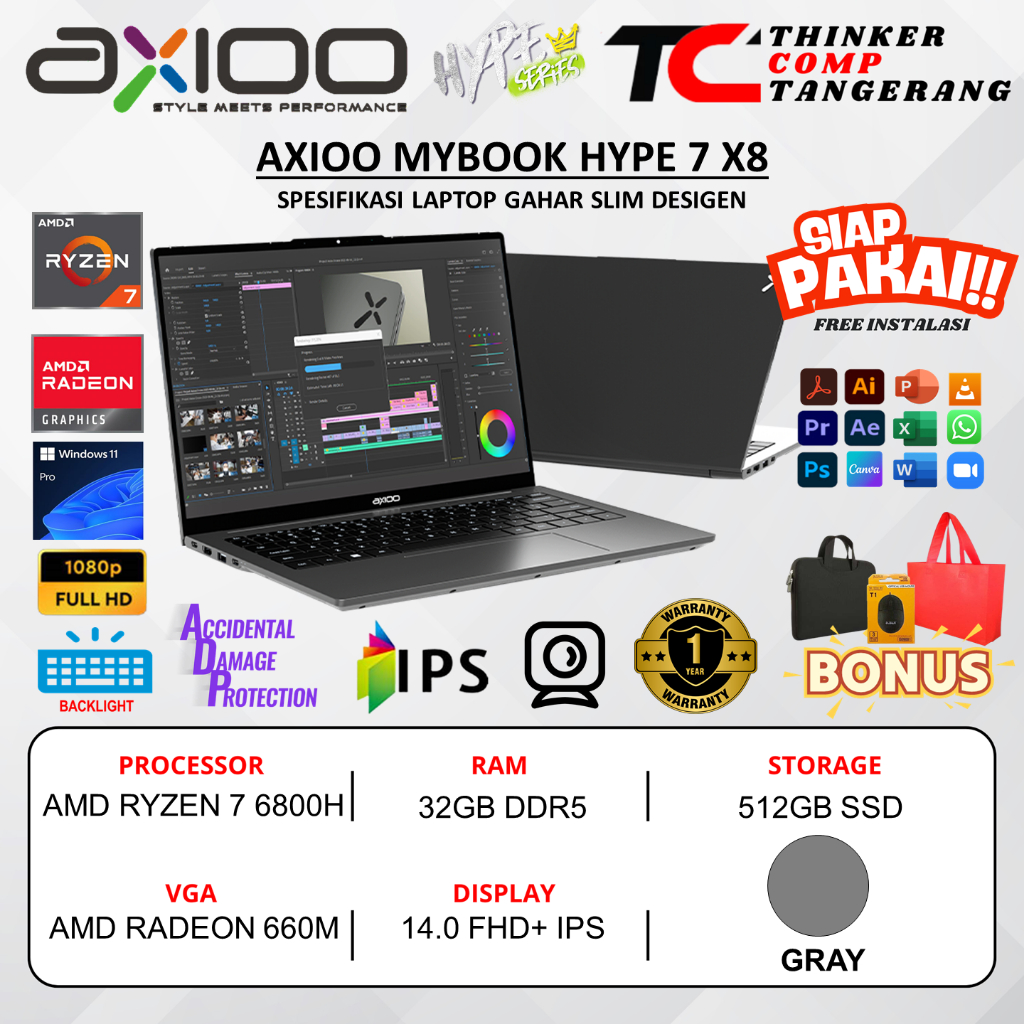 Jual AXIOO HYPE X8 AMD RYZEN 7 6800H 32GB DDR5 512GB SSD 14.0 FULL HD ...