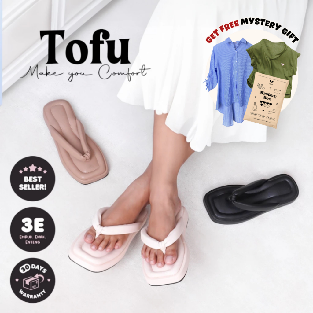 Jual Alivelovearts Tofu Sandal Jepit Puffy Wedges Platform 3cm Sendal Wanita korea EMPUK ...