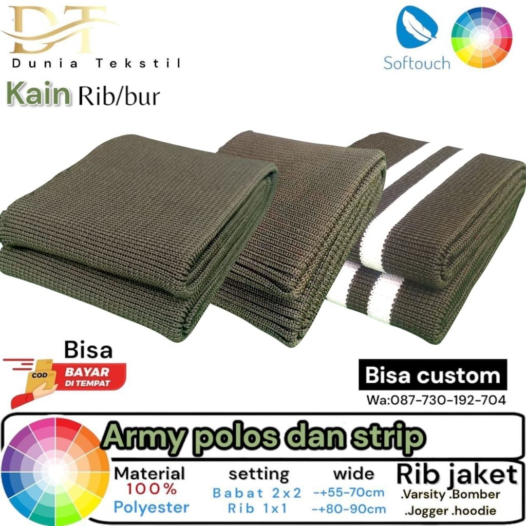 Jual Kain Rib/bur warna Hijau Army polos dan salur Polyester tebal ...