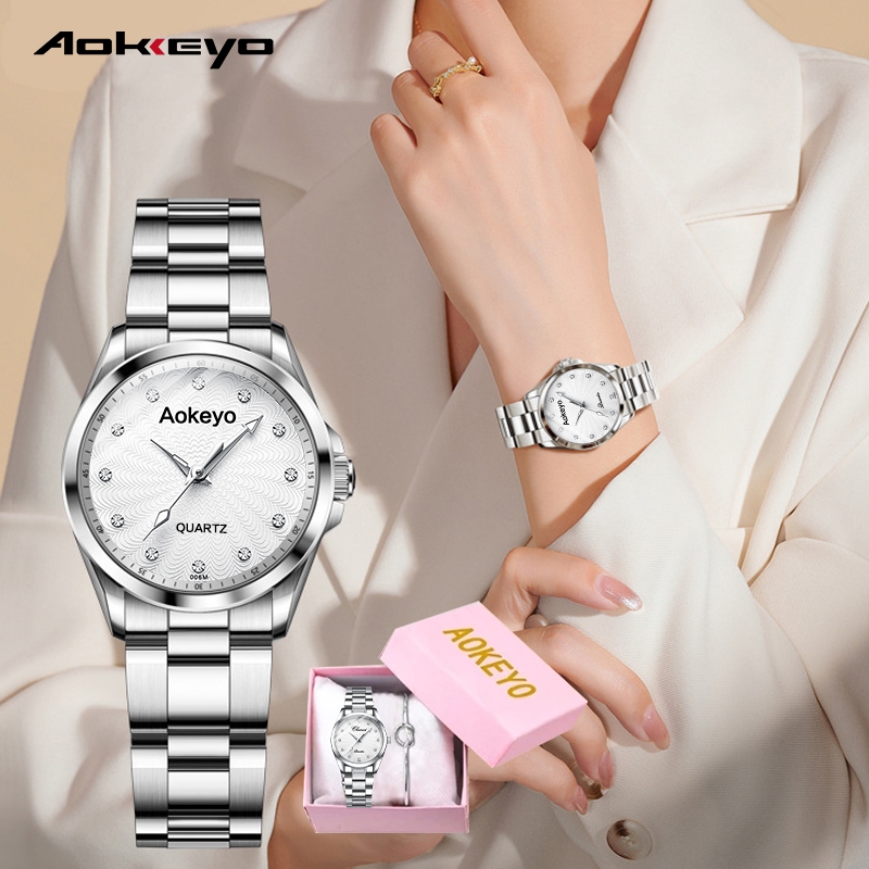 Jual AOKEYO W579 Jam Tangan Wanita Original Tahan Air Santai Mode Stainless Steel Jam Tangan ...