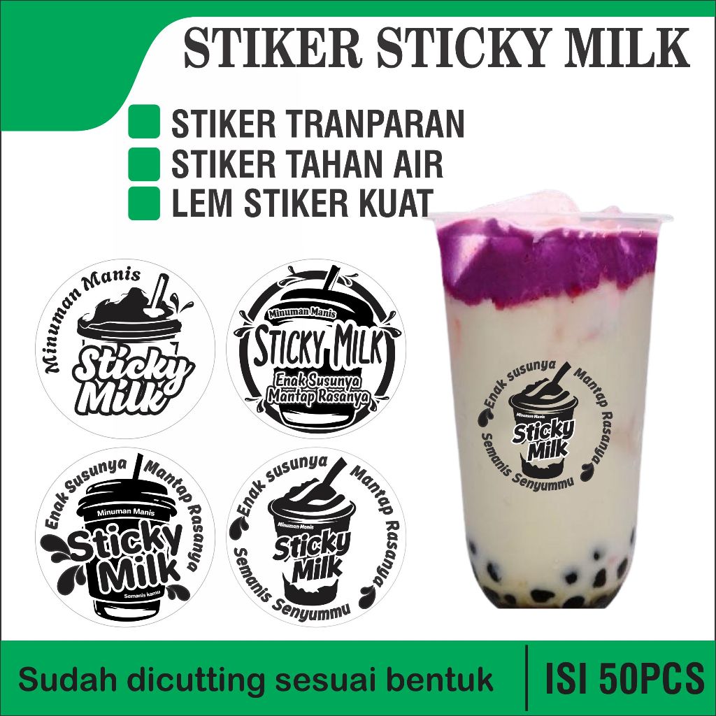 Jual STIKER GELAS CUP STICKY MILK | STIKER STICKY MILK TRANSPARAN ...