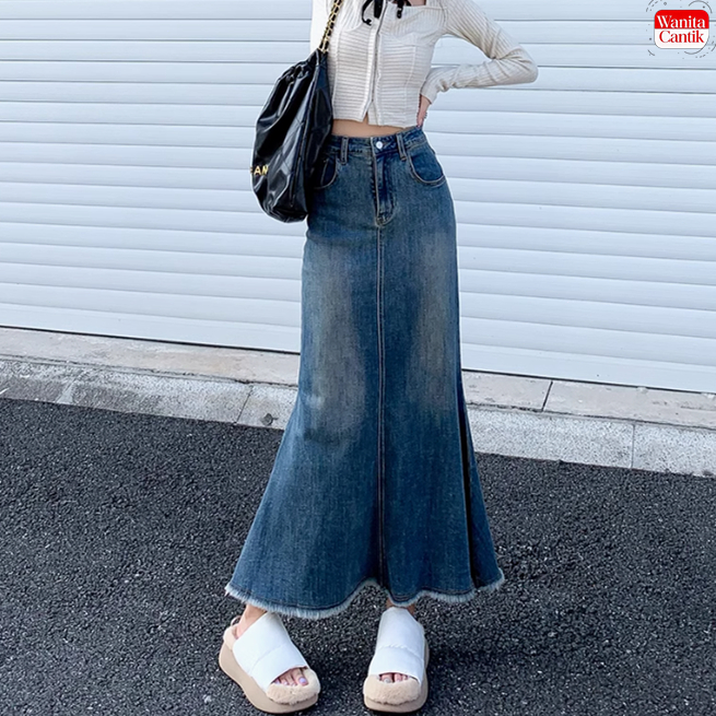 Jual Rok Jeans Denim Wanita High Waist Retro Korean Style Rok Duyung ...