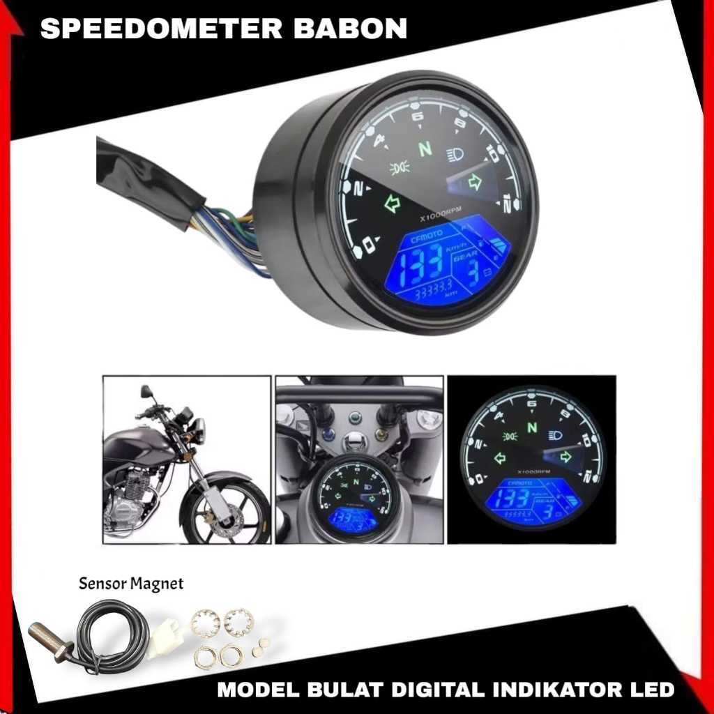 Jual SPEEDOMETER DIGITAL BULAT UNIVERSAL SPEDOMETER DIGITAL BABON PLUS KABEL SENSOR PNP CB GL ...