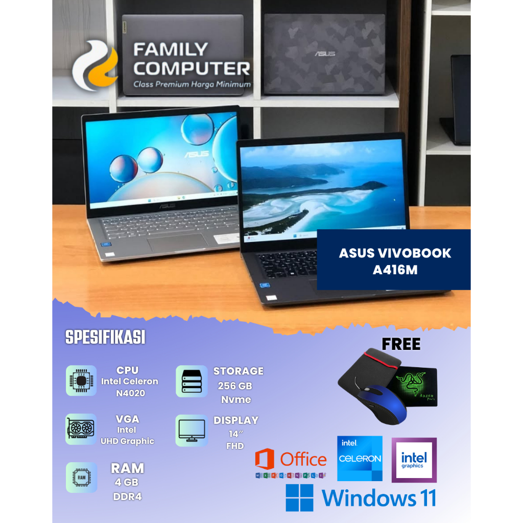 Jual ASUS VIVOBOOK A416M | CELERON N4020 | RAM 4GB SSD 256GB | BACKLITE ...