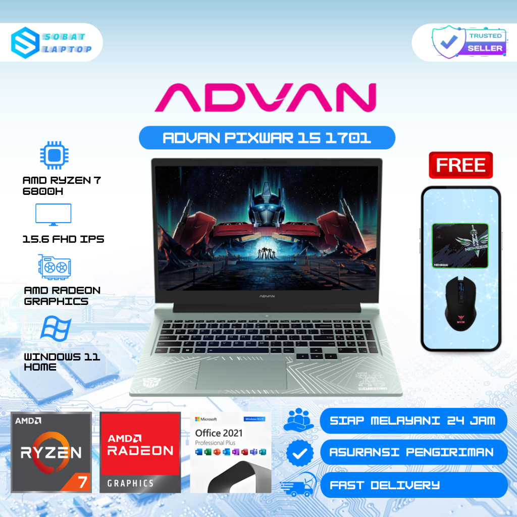 Jual Laptop Advan Pixwar 15 AMD Ryzen 7 6800H Ram 32GB 1TB 15.6" FHD ...