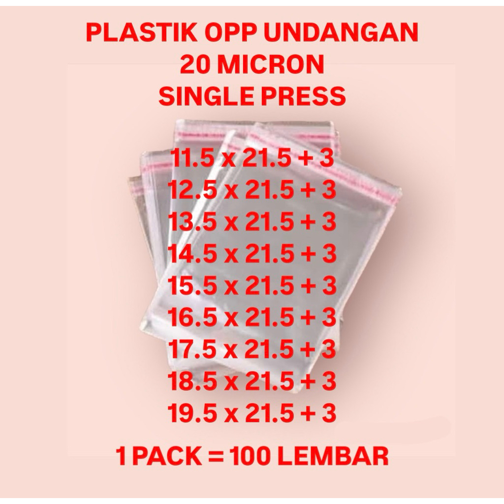 Jual PLASTIK OPP UNDANGAN 04 20 MICRON ISI 100 LEMBAR 11.5x21.5 12.5x21 ...