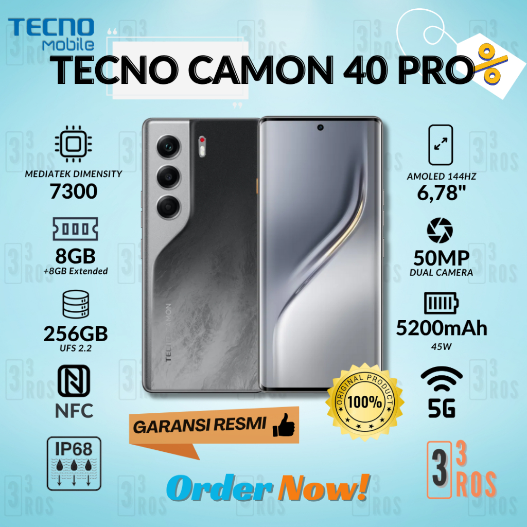 Jual TECNO CAMON 40 Pro 5G - 8+8GB*/256GB, Mediatek D7300 Ultimate, 6. ...