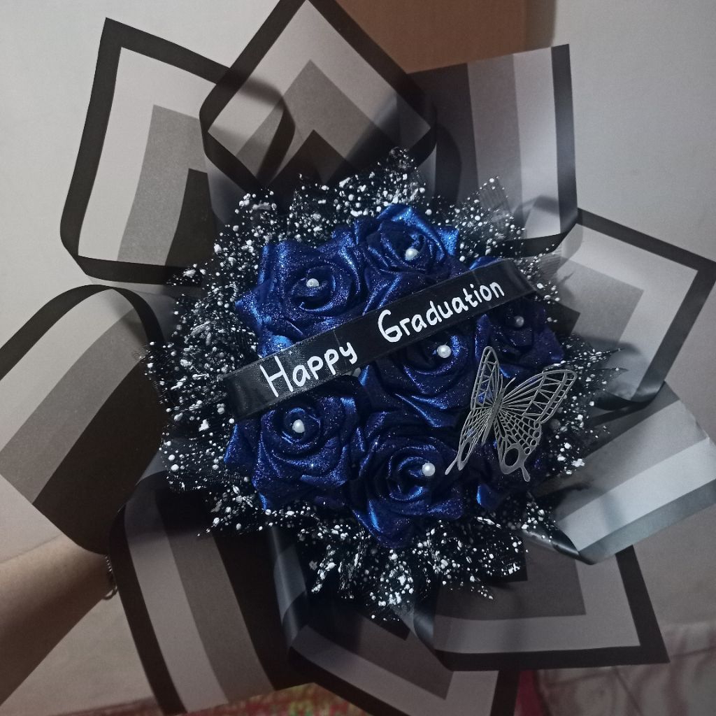 Jual [READY] Round Buket Bunga Satin Gliter 7 Kuntum Elegan Besar (baca ...