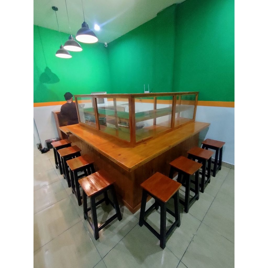 Jual Meja warteg/warkop,meja bar dengan etalase dari kayu jati Belanda ...