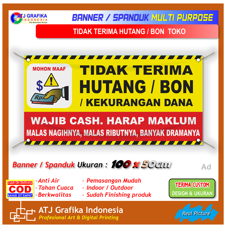 Jual Banner spanduk dilarang hutang anti bon wajib cash informasi ...