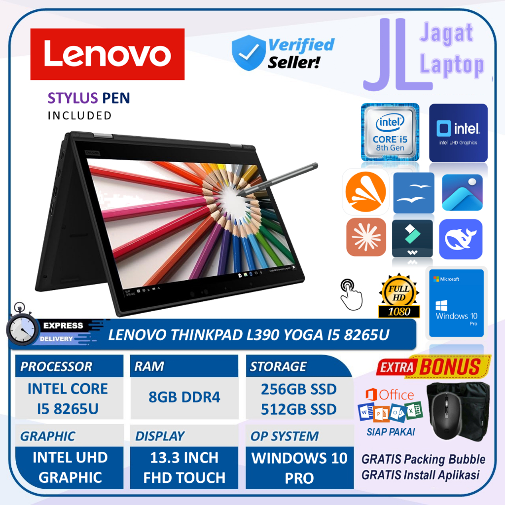 Jual Laptop Lenovo Thinkpad L390 Yoga Intel I5 8265u 8gb Ram 512gb SSD 14.0 FHD Touchscreen ...
