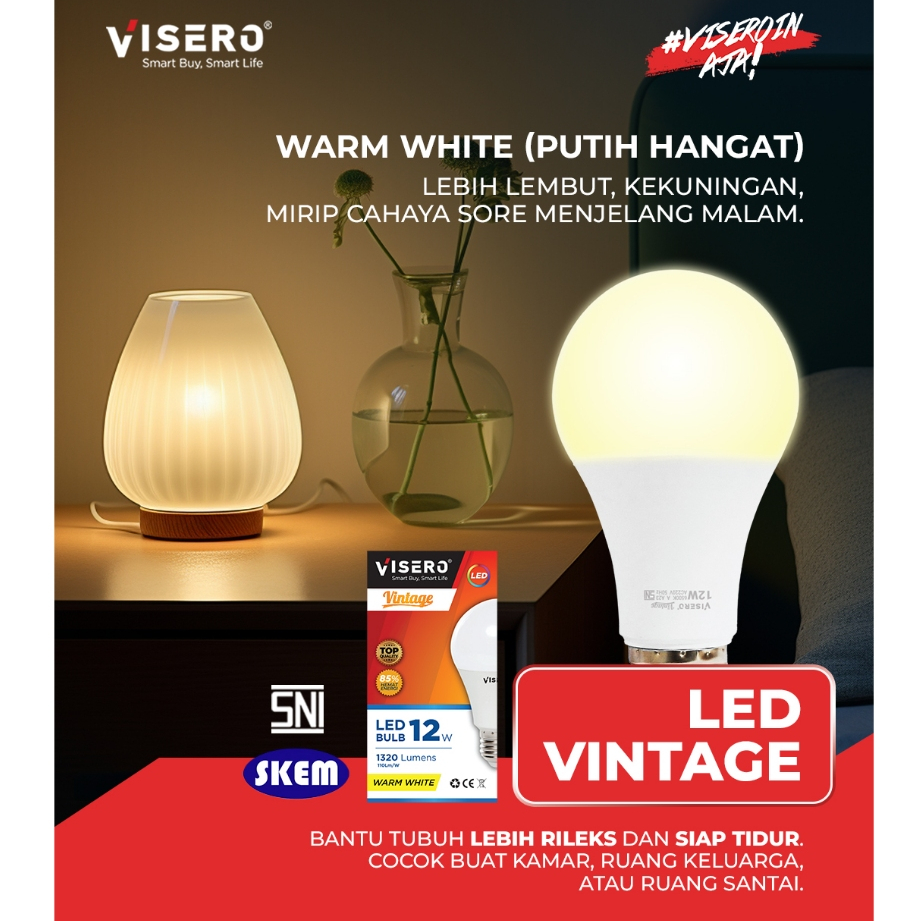 Jual Lampu LED Cahaya Kuning - Warm White Visero Vintage 9W 12W 15W 3000K SNI Bergaransi Paket ...