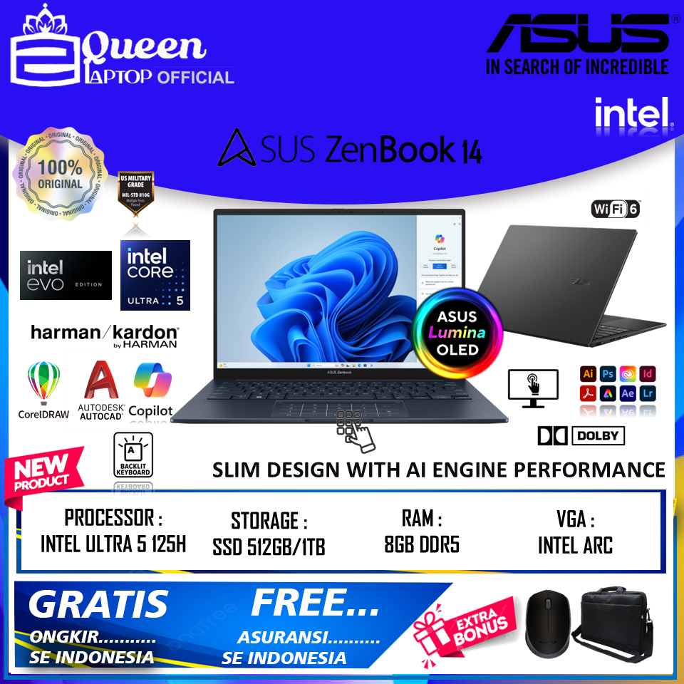 Jual Laptop OLED Asus Zenbook 14 Q415MA Intel Ultra 5 125H 8GB 1TB SSD ...