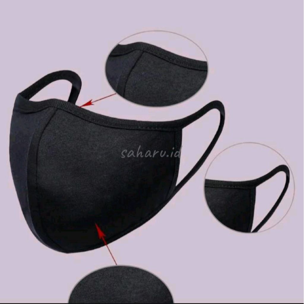 Jual Promo 1 Lusin - Masker Kain Tali Kuping- Warna Hitam Polos untuk ...