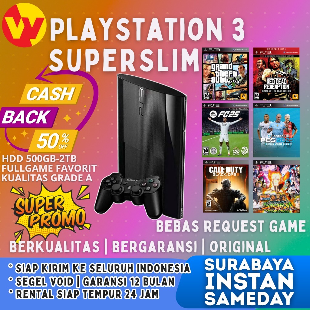 Jual SONY ps3 ss playstation 3 superslim 2000gb/2tb full top banyak ...