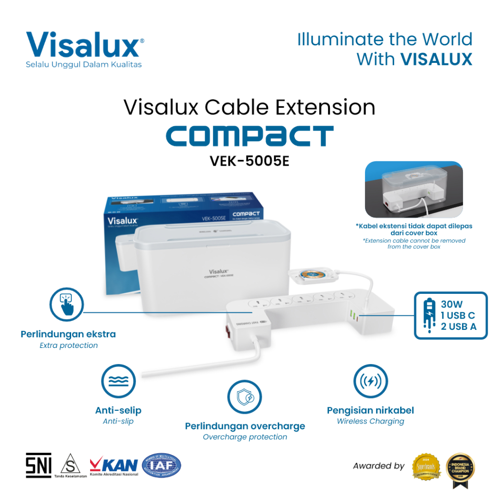 Jual Visalux Kabel Extension Compact (2 Pin) - 5L + Type C + USB A Fast ...