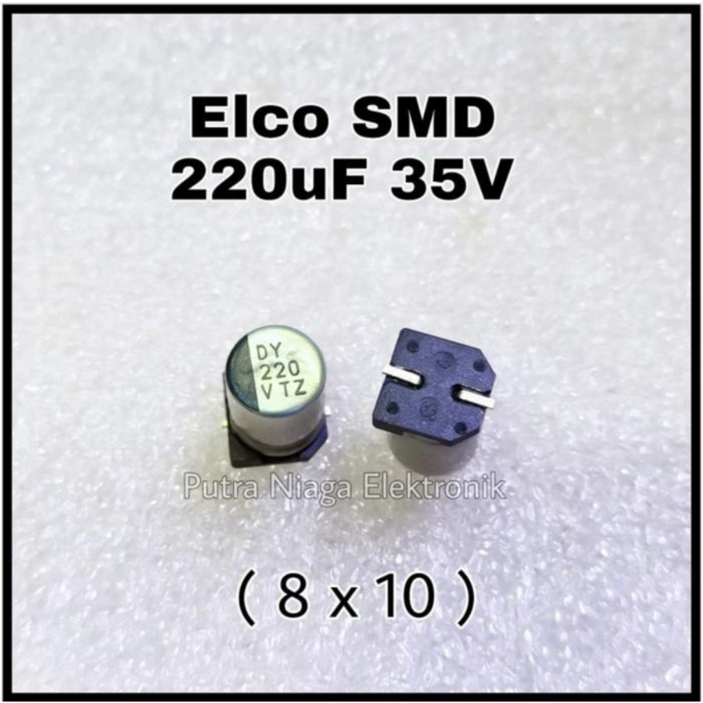 Jual Kapasitor Elco SMD 220uF 35V Alumunium 220 uF 35Volt Aluminum ...