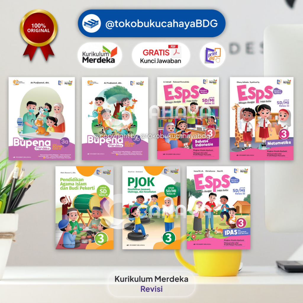 Jual BUKU Erlangga SD KELAS 3 Revisi / Non Revisi KURIKULUM MERDEKA ESPS GROW WITH ENGLISH PJOK ...