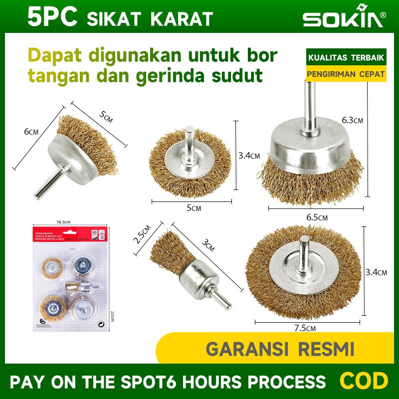 Jual SOKIN Mata bor sikat kawat besi set 3pcs/5 pcs wire brush bor ...
