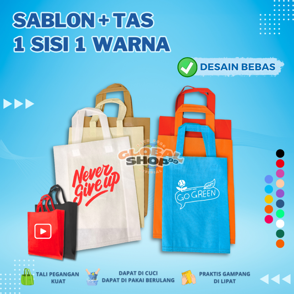 Jual CUSTOM SABLON PLUS TAS Goodie Bag HANDLE 1 SISI 1 WARNA 38X45 ...