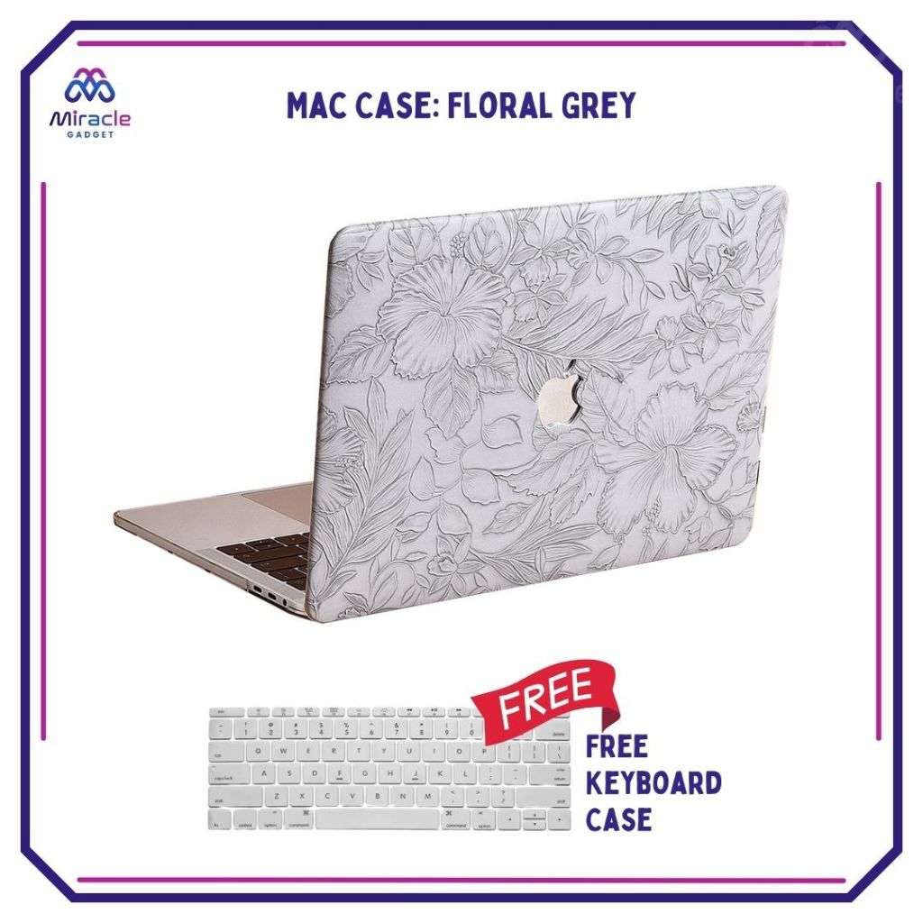Jual Case MacBook Grey Floral Embossed - Air & Pro 13 Inch M1 M2 M3 M4 | Casing Hardcase Bunga ...