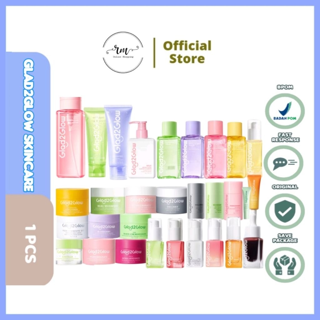 Jual RM SHOP • GLAD2GLOW Skincare set || Toner || Serum || Moisturizer ...