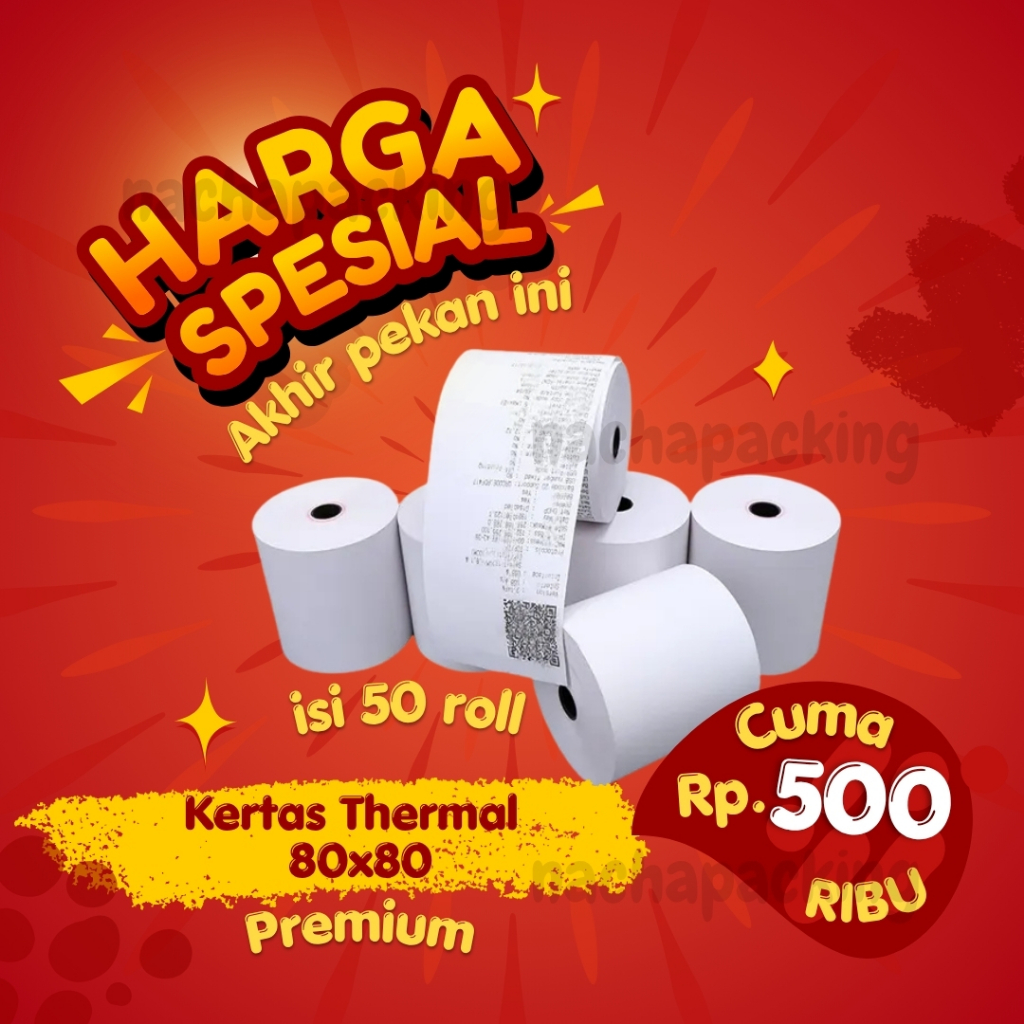 Jual DUS 50 ROLL KERTAS THERMAL STRUK KASIR PAPER ROLL PREMIUM 80X80 ...