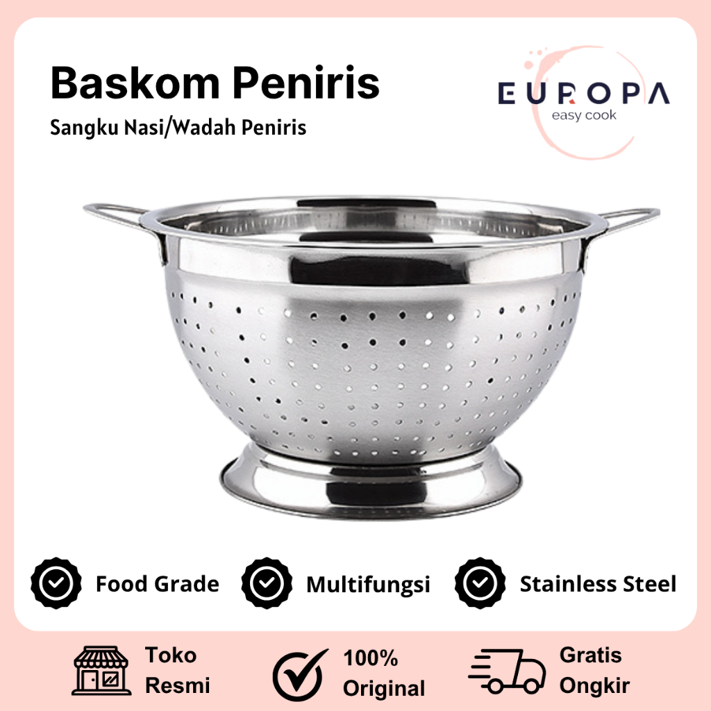 Jual Bakul Nasi PREMIUM Sangku Nasi 20- 26 Cm Stainless Steel Colander ...