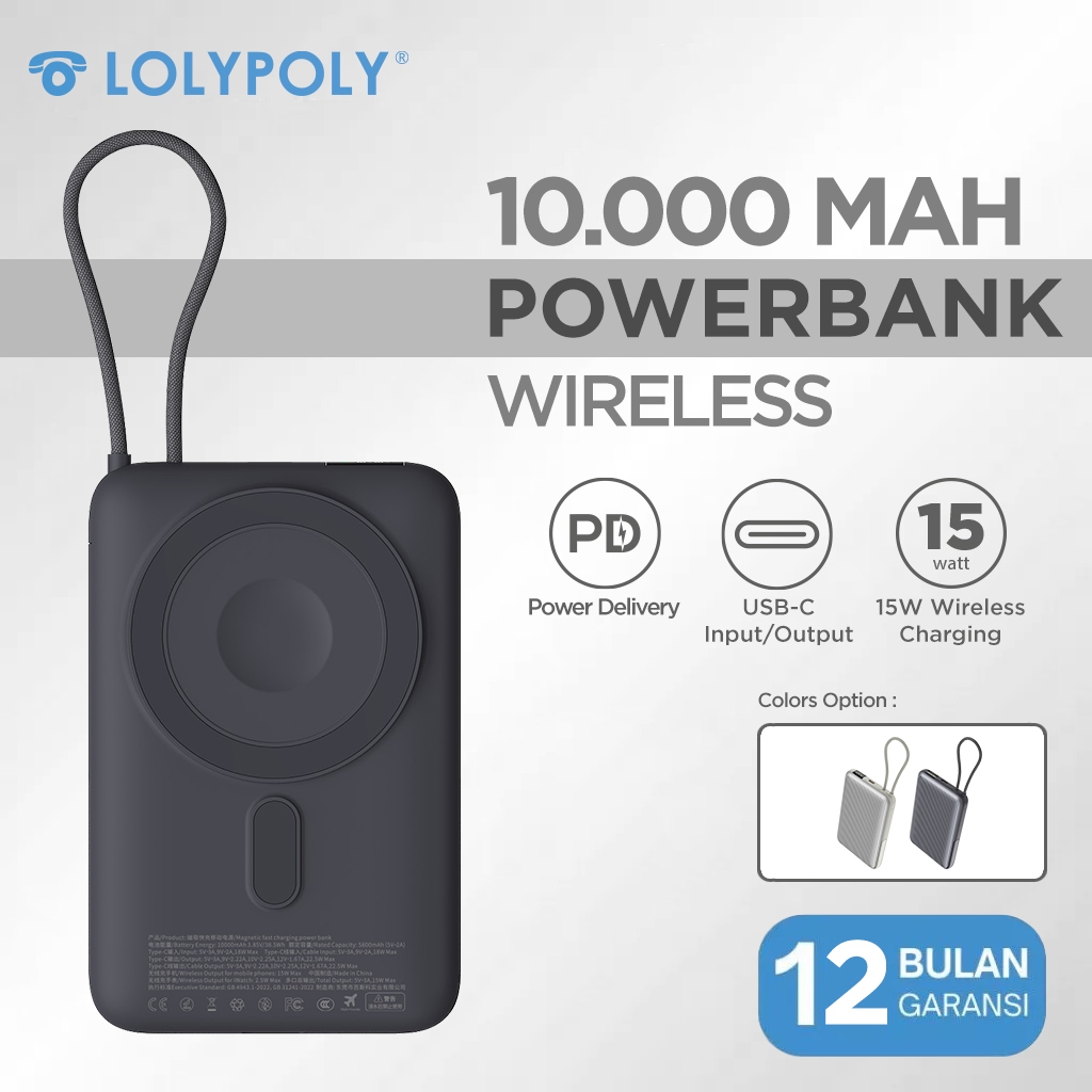 Jual LOLYPOLY Magnetic Powerbank Wireless Fast Charging 10000 mAh PD 22 ...