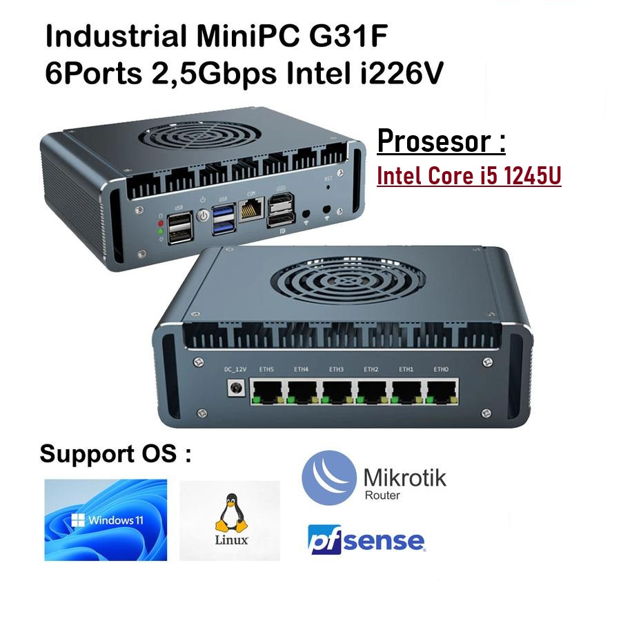 Jual Industrial Mini PC G31F Intel Core i5 1345U 6 Port LAN 2.5G Mini ...
