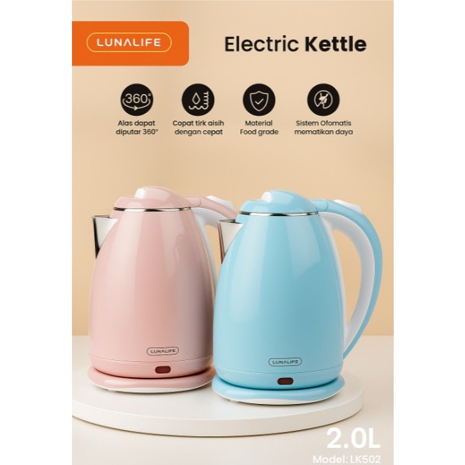 Jual Luna Teko Listrik 2 Liter SNI 500 W Stainless Steel Pemanas Air ...
