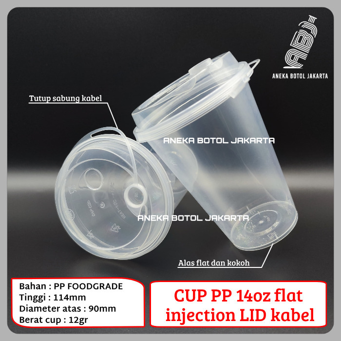 Jual Cup PP injection 14 oz flat tebal / Gelas Plastik PP 400ml injection tebal isi 25pcs ...