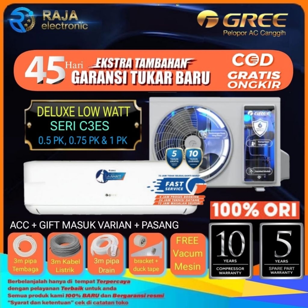 Jual AC GREE 3/4 PK SERI 07C3ES DELUXE LOW WATT GOLDEN FIN + BLUE FIN ...