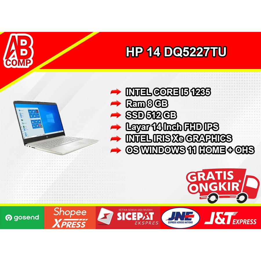 Jual HP 14 DQ5227TU INTEL CORE I5 1235 RAM 8GB SSD 512GB WIN11 + OHS 14 ...