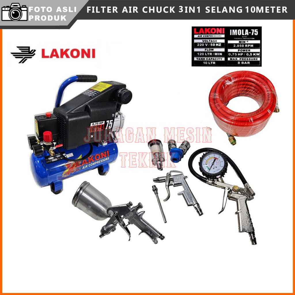 Jual Paket Mesin Kompresor Oli Lakoni Imola 75 & Spray Gun F75 | Shopee ...