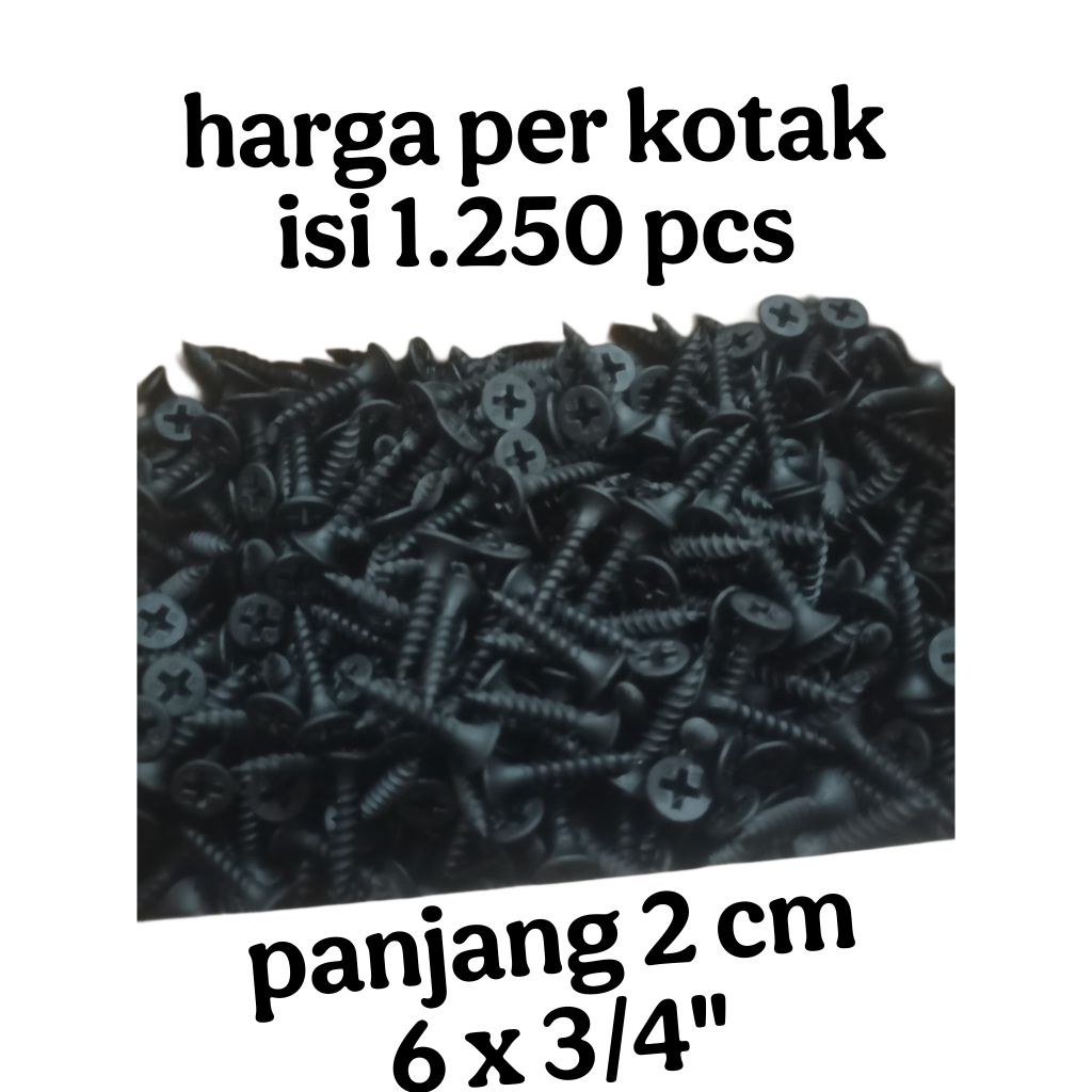 Jual skrup gyspum 2cm (6 x3/4) per kotak isi 1,250pcs warna hitam ...
