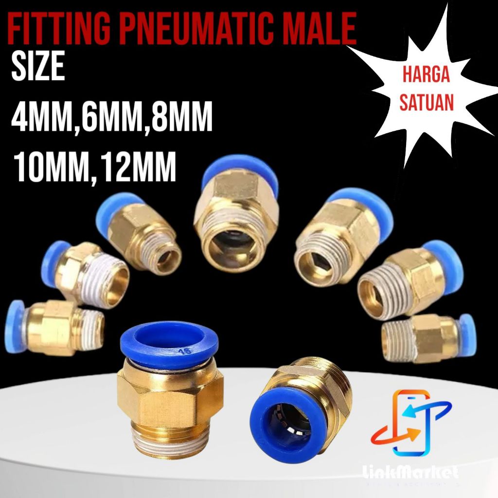 Jual FITTING LURUS MALE PNEUMATIC/Fitting Lurus Pneumatic Kuningan Slip ...