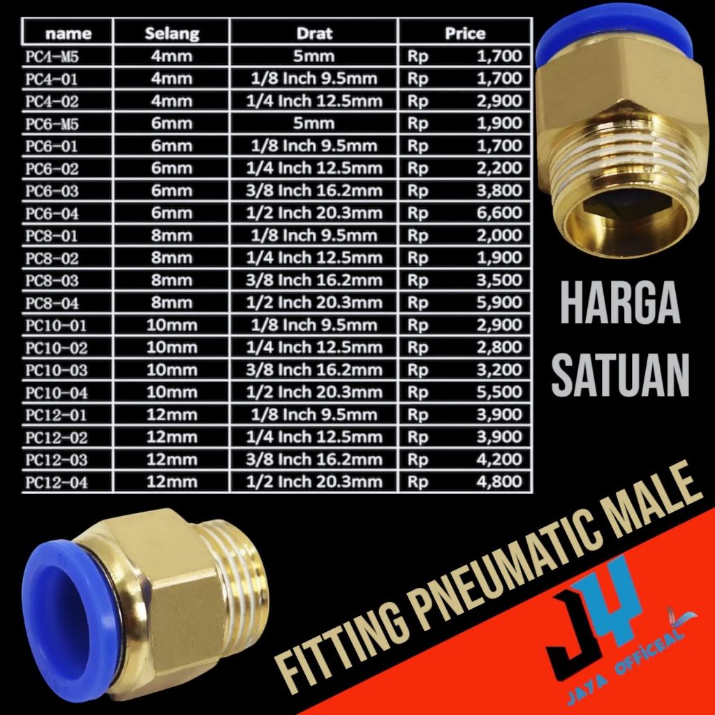 Jual NEPEL PNEUMATIC FITTING PNEUMATIC LURUS 1/8" 1/4" 3/8" 1/2" 4MM ...