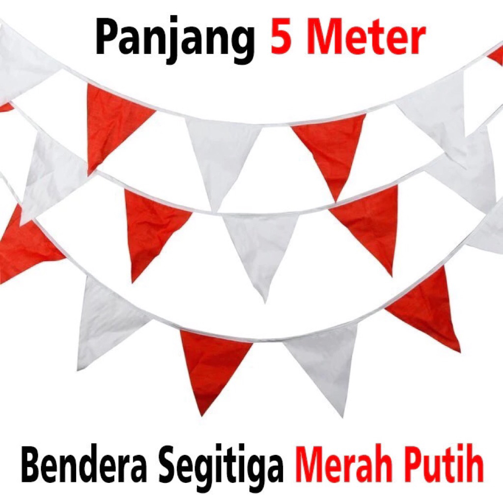 Jual 5 Meter bendera segitiga kain merah putih / bendera umbul umbul / bendera HUT RI / karnaval ...