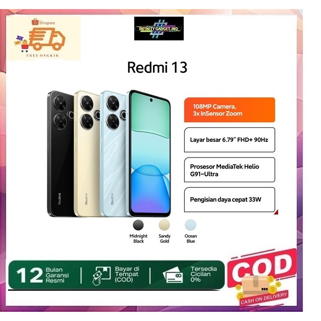 Jual Xiaomi Redmi 13 8/128GB | 8/256GB 108MP Camera MediaTek Helio G91 ...