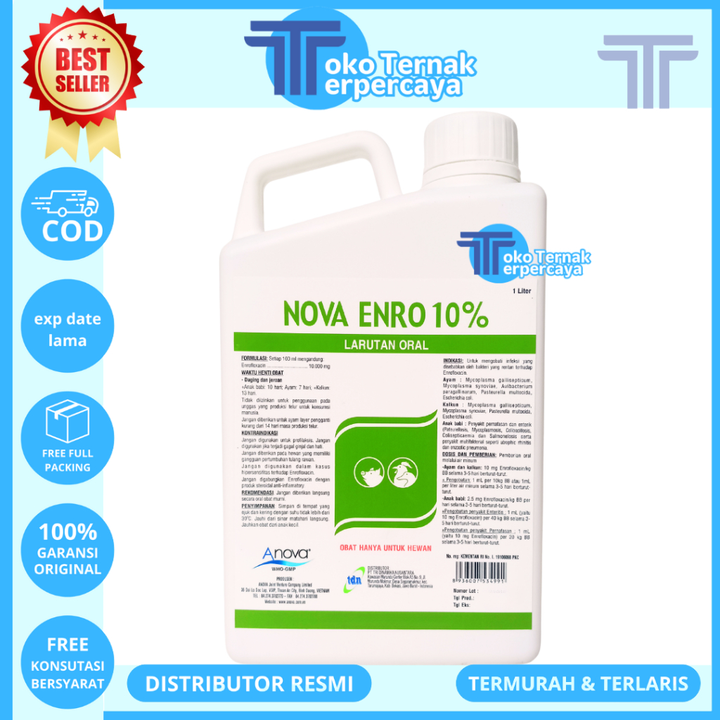 Jual NOVA ENRO 10% 1 LITER - Obat Ayam & Babi Atasi CRD Snot Pilek ...