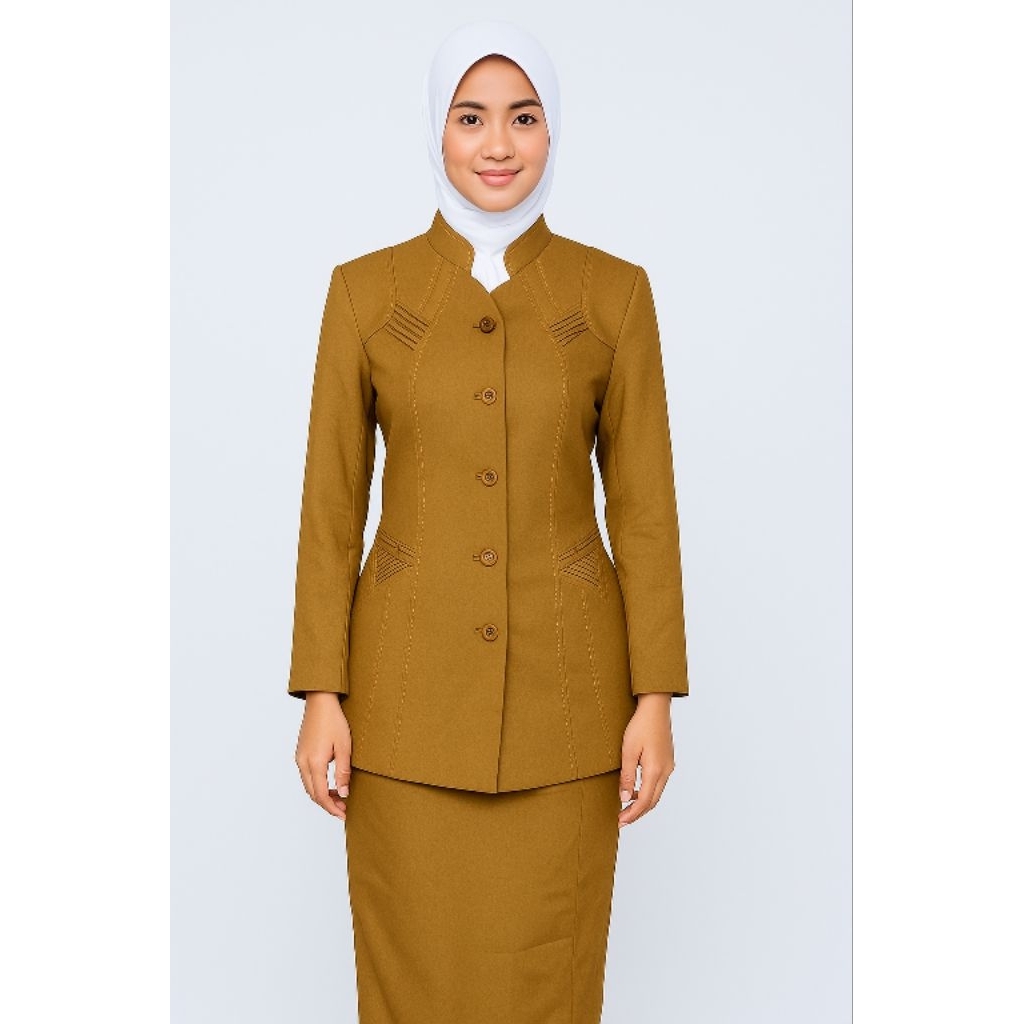 Jual Baju Seragam Pemda Pns Wanita Kerah Sanghai/Stelan Blazer Khaki Tua Dan Muda Set Rok dan ...