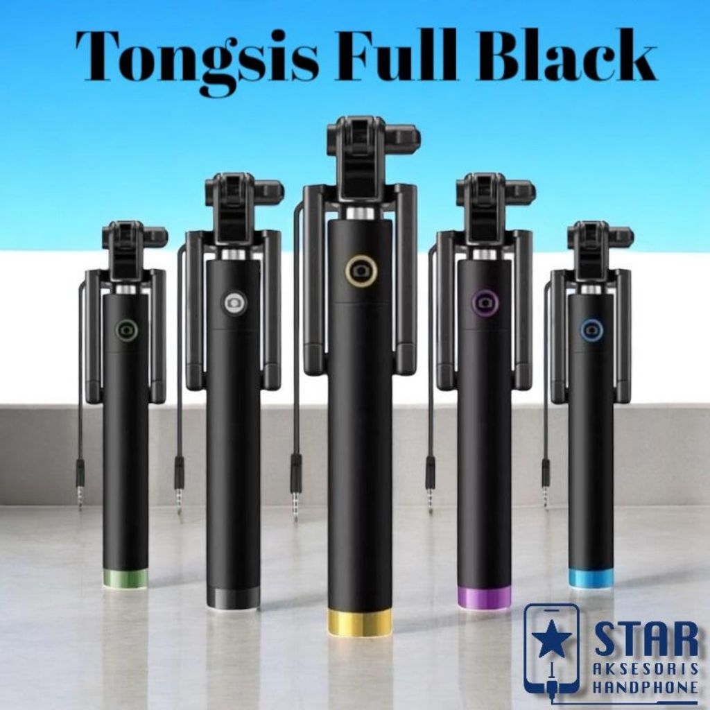 Jual Tongsis Kabel HP Selfi Stick Lipat Full Black Selfie Stik ...