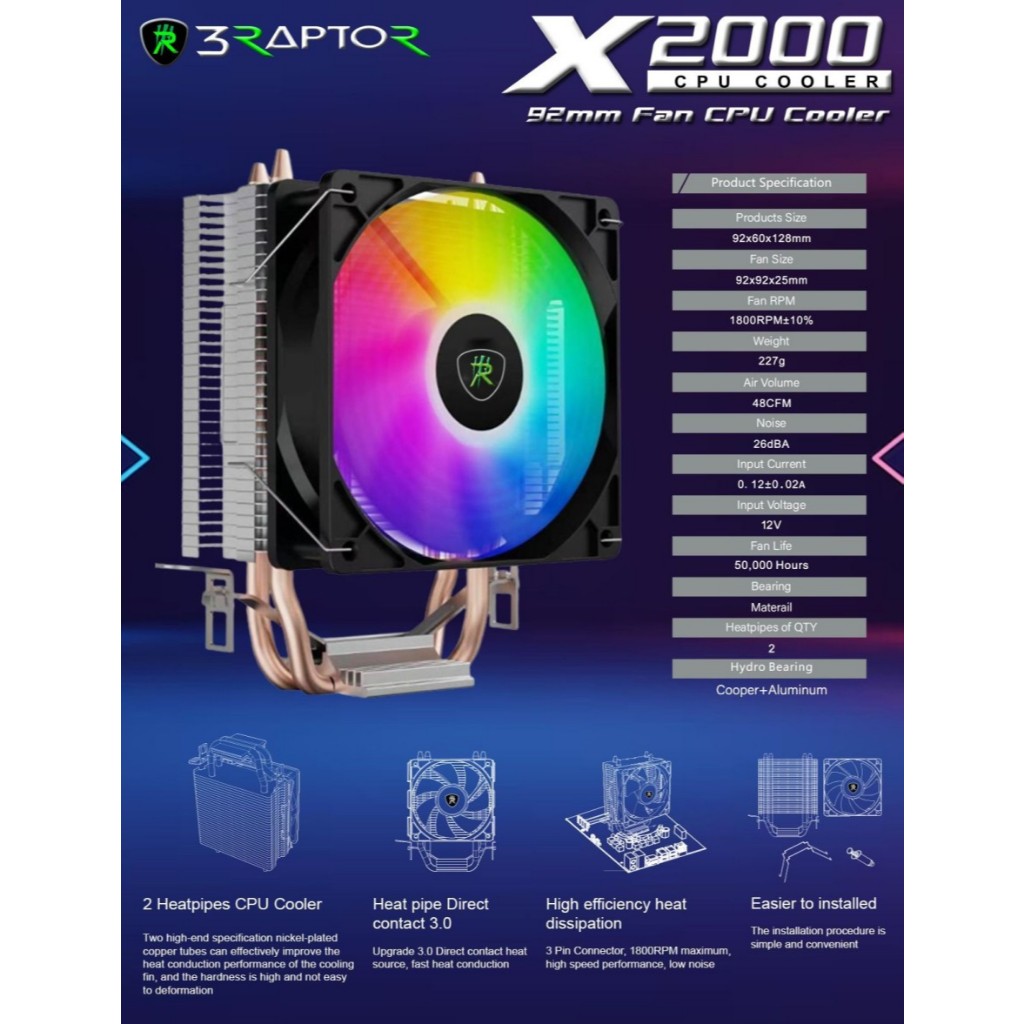 Jual HSF RAPTOR X2000 RGB COOLER PROCESSOR CPU | Shopee Indonesia