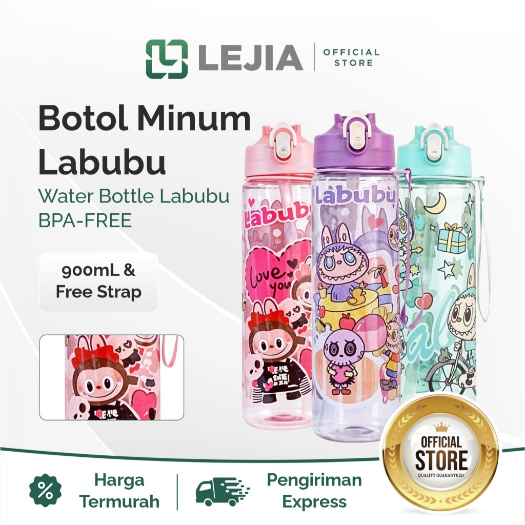 Jual Botol Minum Labubu Ukuran 900ML / Botol Minum Lucu Viral Karakter Labubu Dengan Tali ...