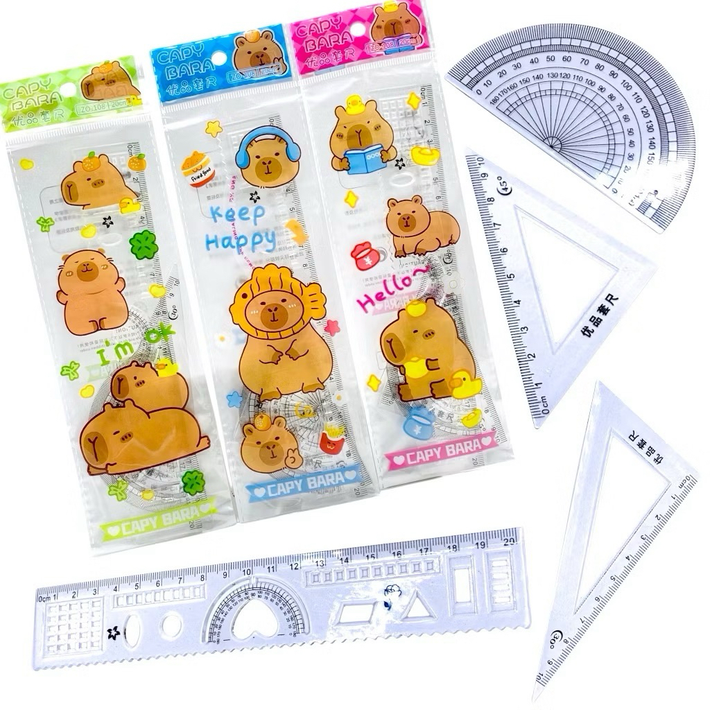 Jual RULER SET / penggaris, busur, rol segitiga MOTIF RANDOM (1 set ...