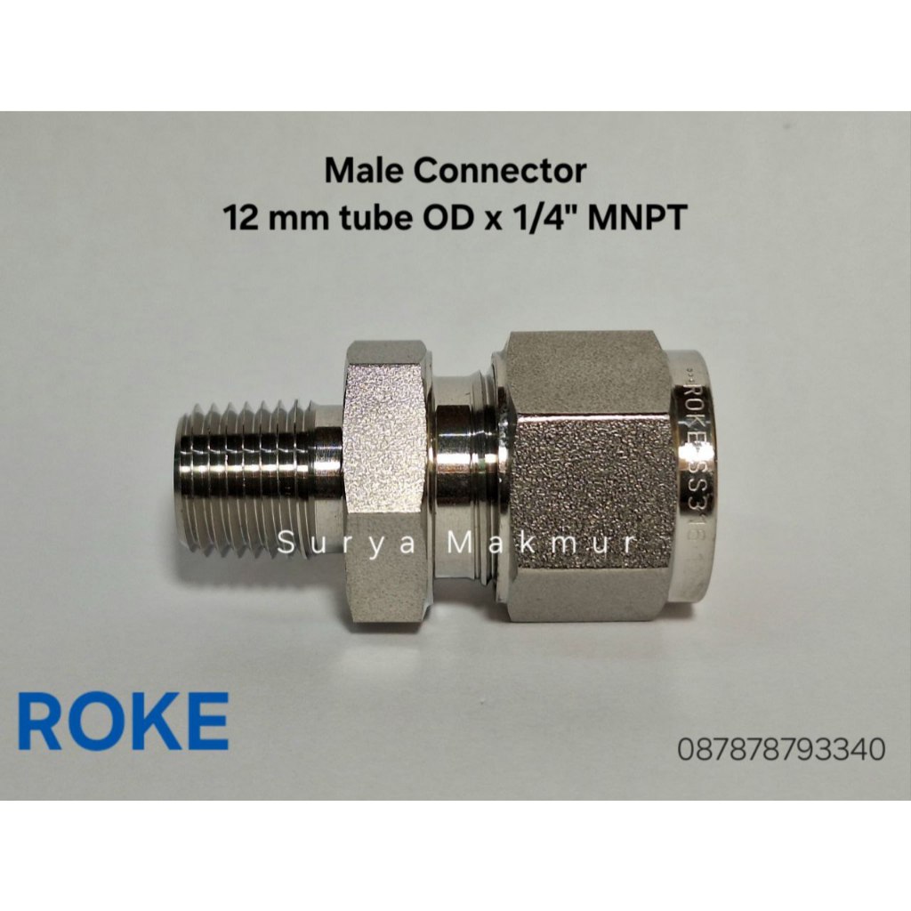 Jual Male Connector 12 mm tube OD x 1/4" Male NPT SS 316 ROKE | Shopee Indonesia