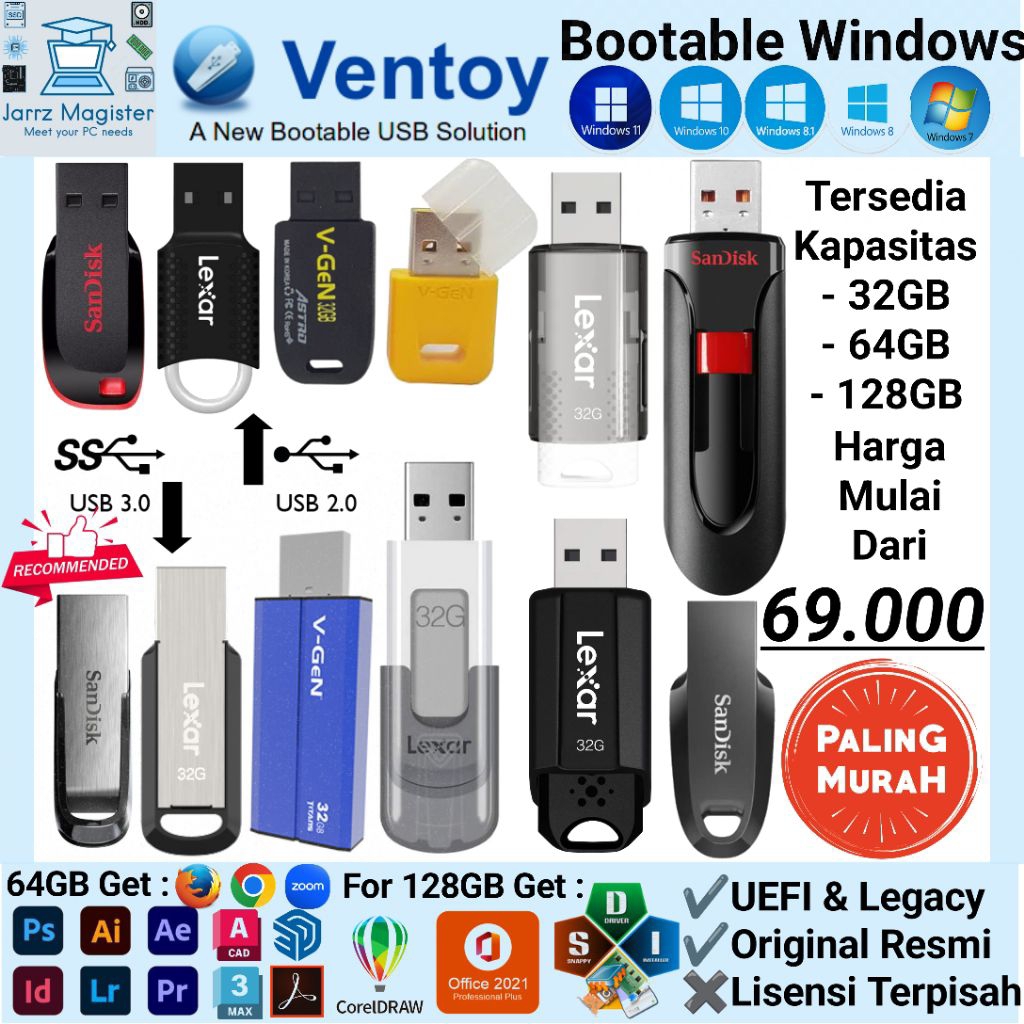 Jual Flashdisk Bootable Windows 10 11 8.0 8.1 7 Via Ventoy Garansi ...