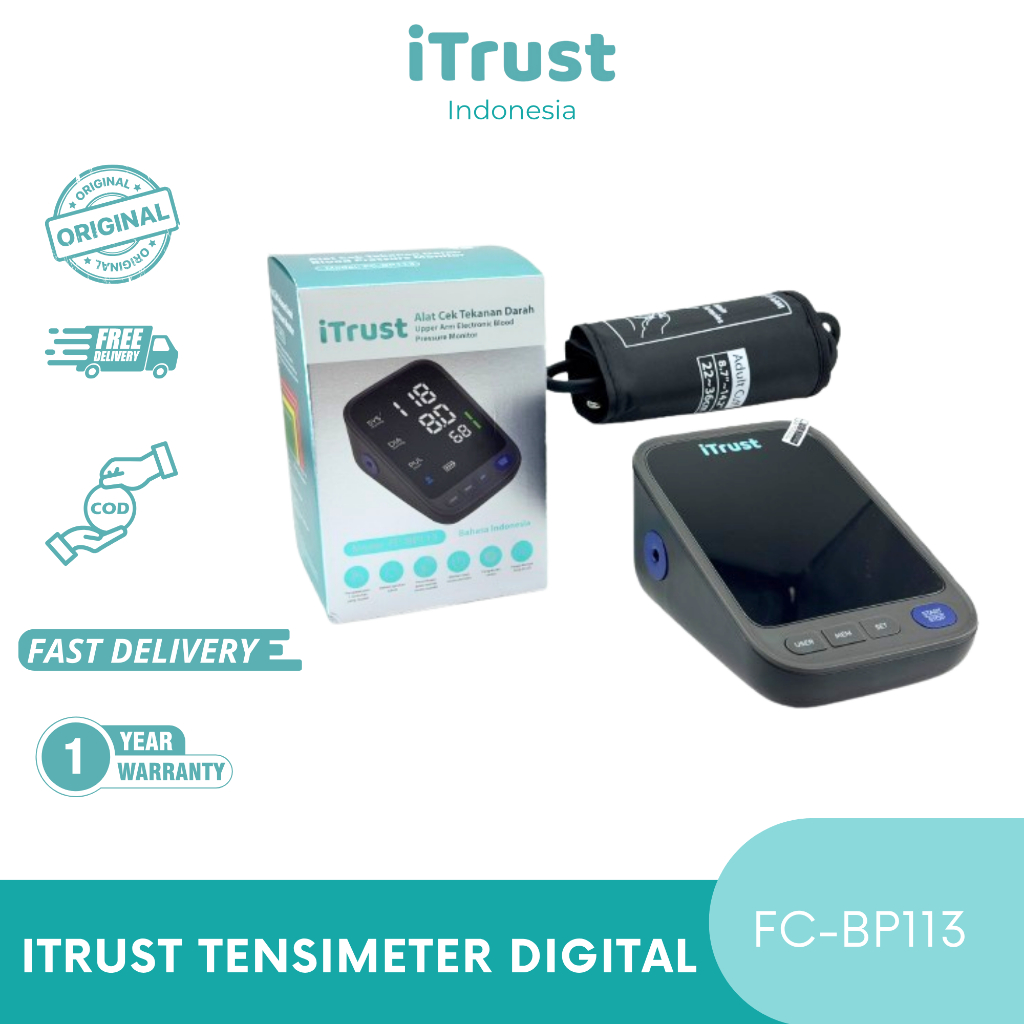 Jual Alat Cek Tensi Darah Tensimeter Digital iTrust FC-BP113 3 Warna dan & Suara Bahasa ...