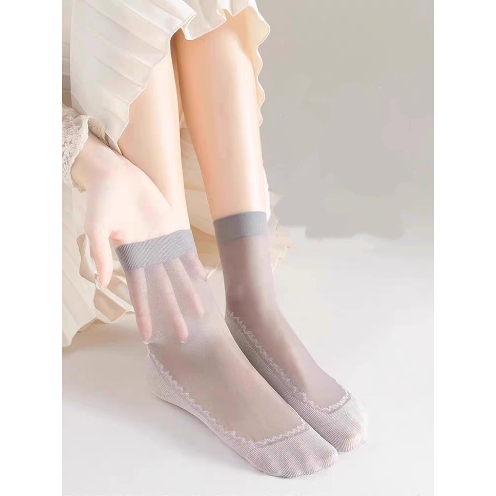 Jual COD 4/12 Pasang Kaos Kaki Transparan Wanita Model Stocking Kaos ...